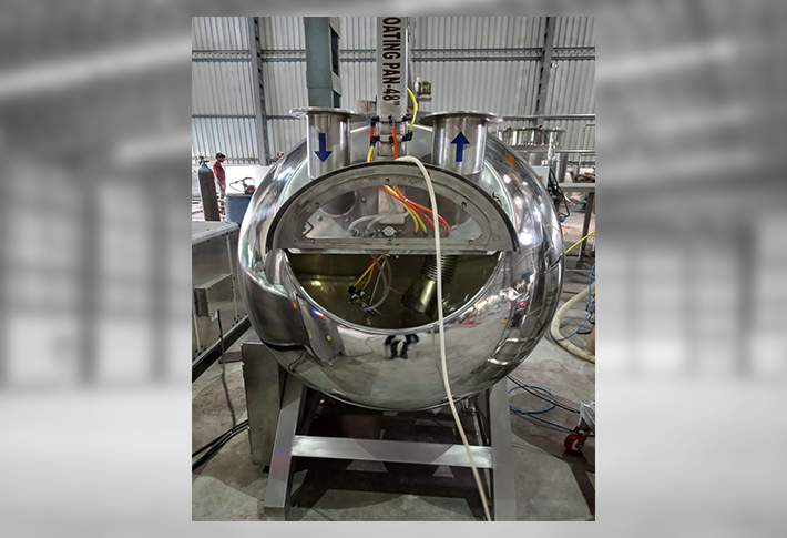 Conventional Coating Pan Machine with Hot Air, Solution tank with ...